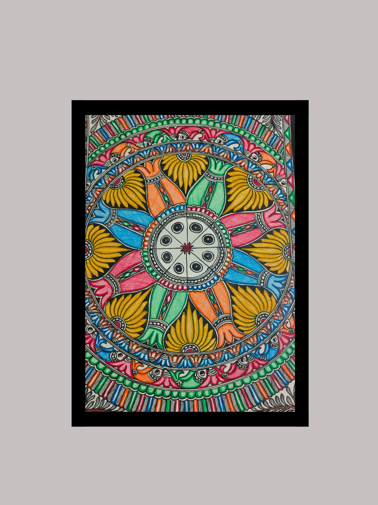 Colorful Madhubani Mandala Painting | Geometric Floral Indian Folk Art ...