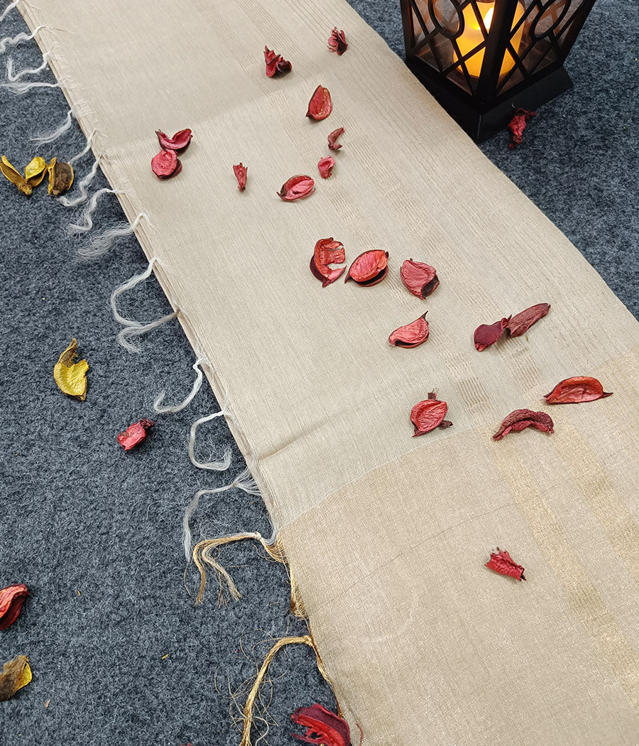 Off White Plain Munga Silk Saree | Peepal Clothing